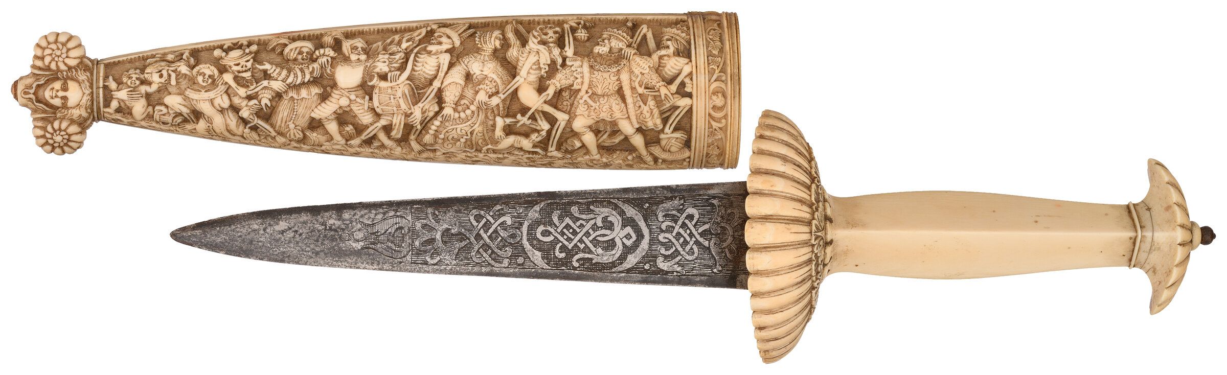 Dagger with Elaborate Danse Macabre Themed Sheath Carving | Rock Island ...