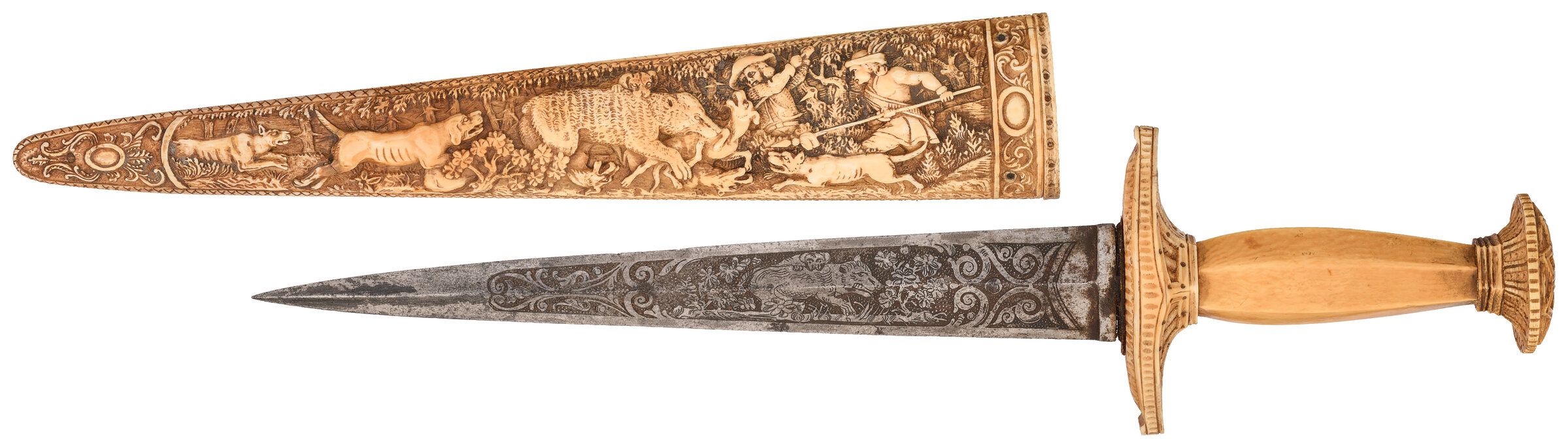 Fine Hunting Dagger with Elaborately Carved Furniture | Rock Island Auction