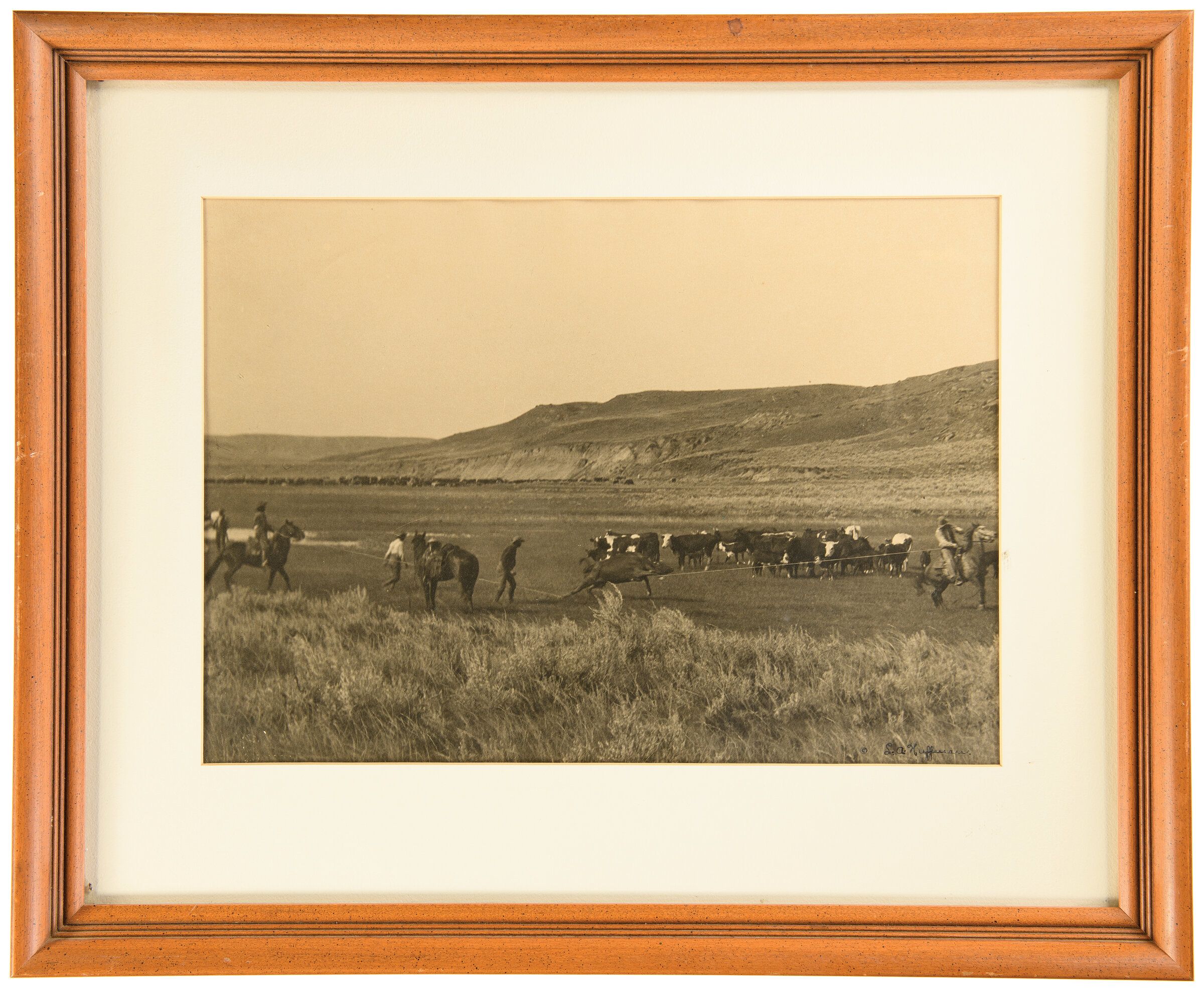 Framed L. A. Huffman Cowboy Wrangle Cattle Print | Rock Island Auction