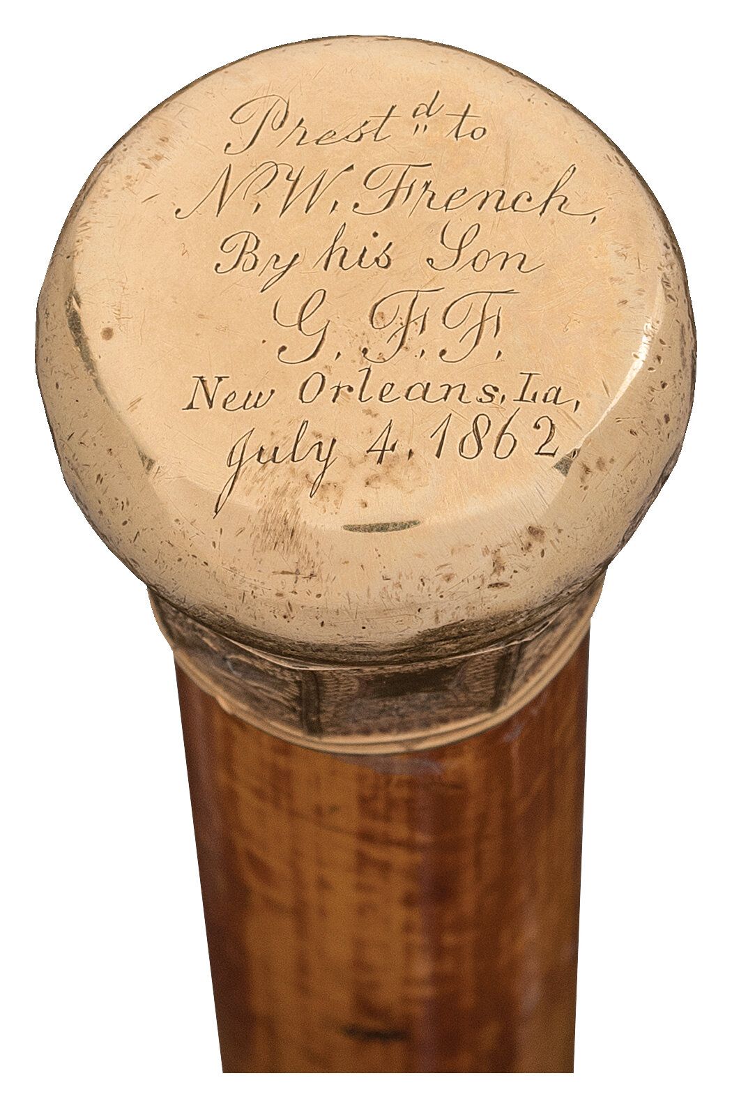 Gilt Civil War Era Cane Inscribed to N.W. French | Rock Island Auction