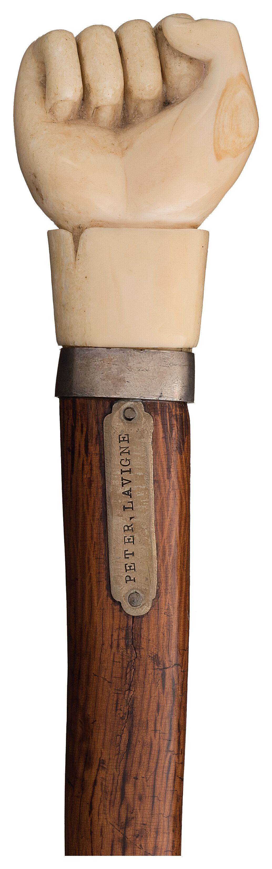 Relief Carved Clenched Fist Cane with Inscribed Escutcheon | Rock ...