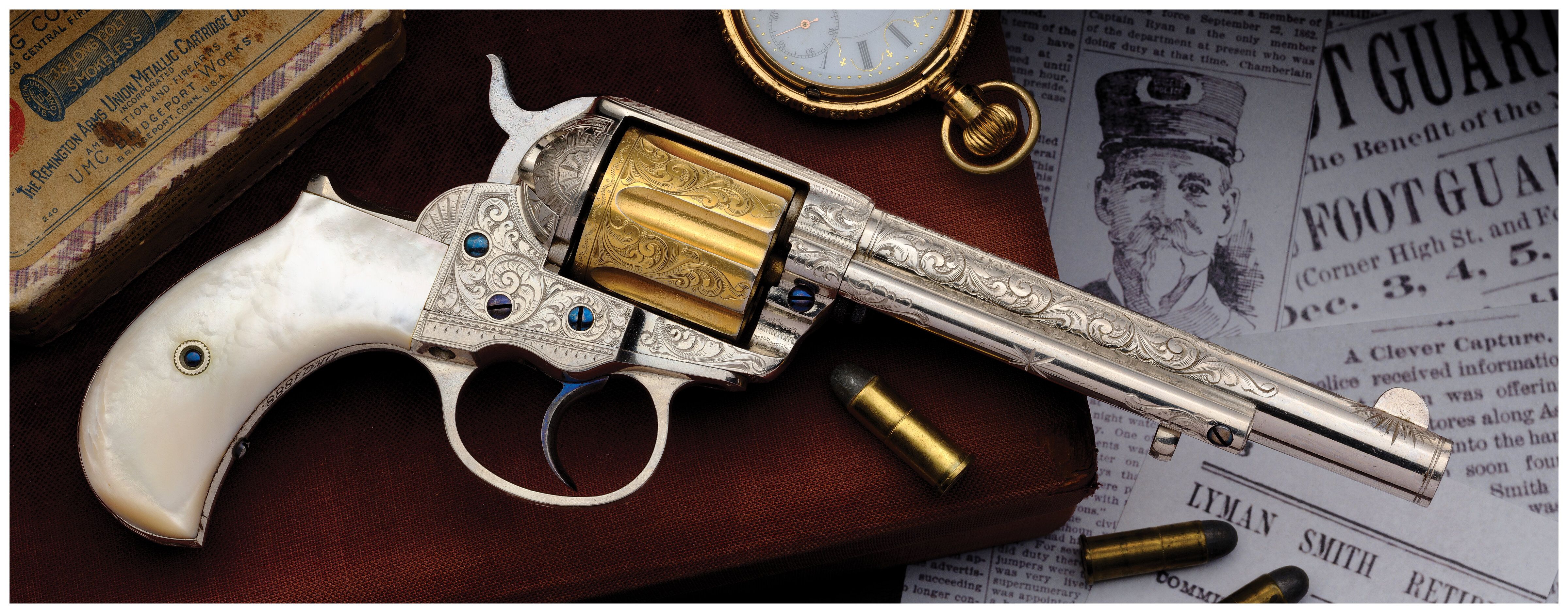 Officer Lyman Smith's Engraved Gold Plated Colt 1877 Lightning | Rock ...
