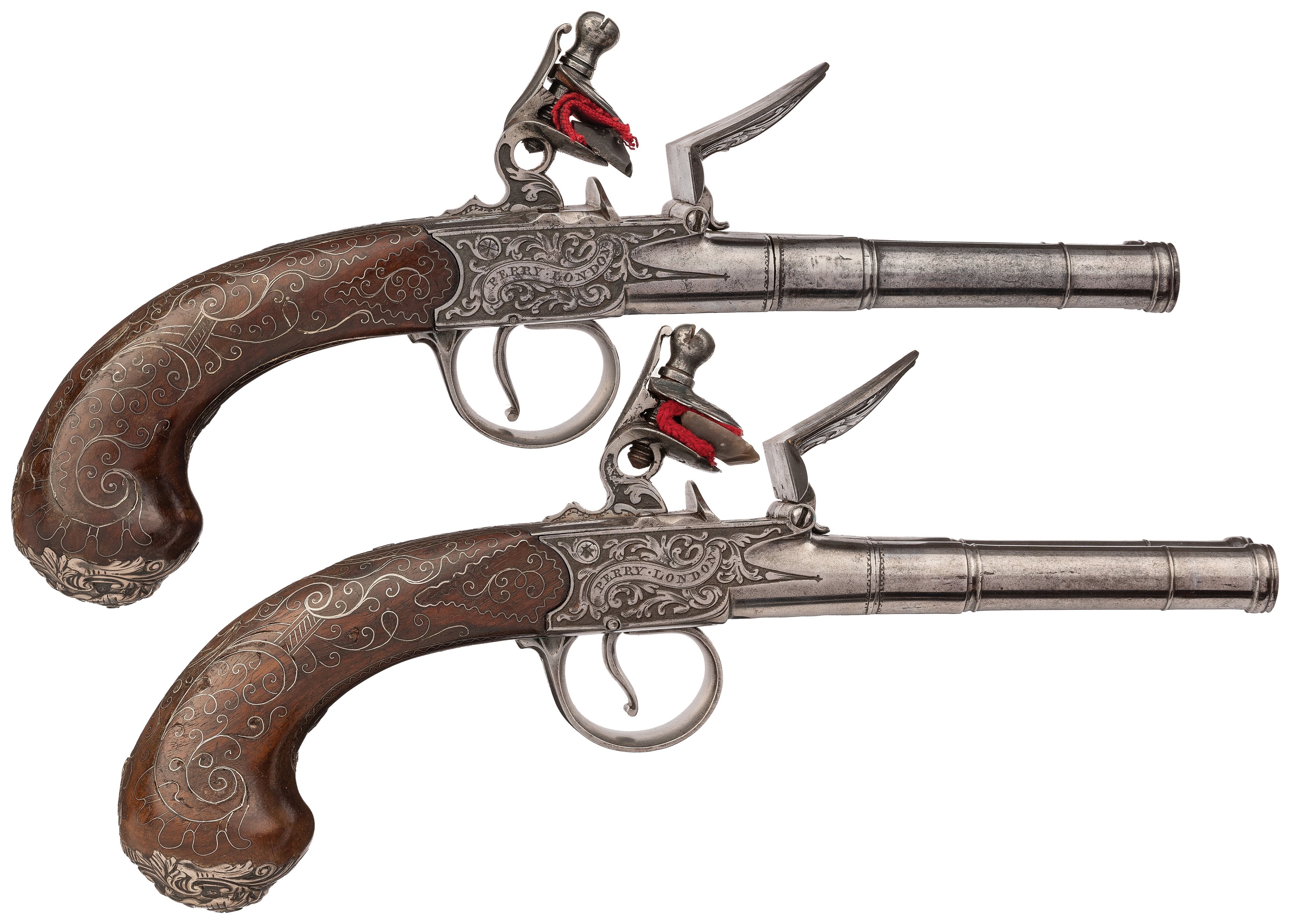 Pair of Perry Side by Side Boxlock Flintlock Pistols | Rock Island Auction