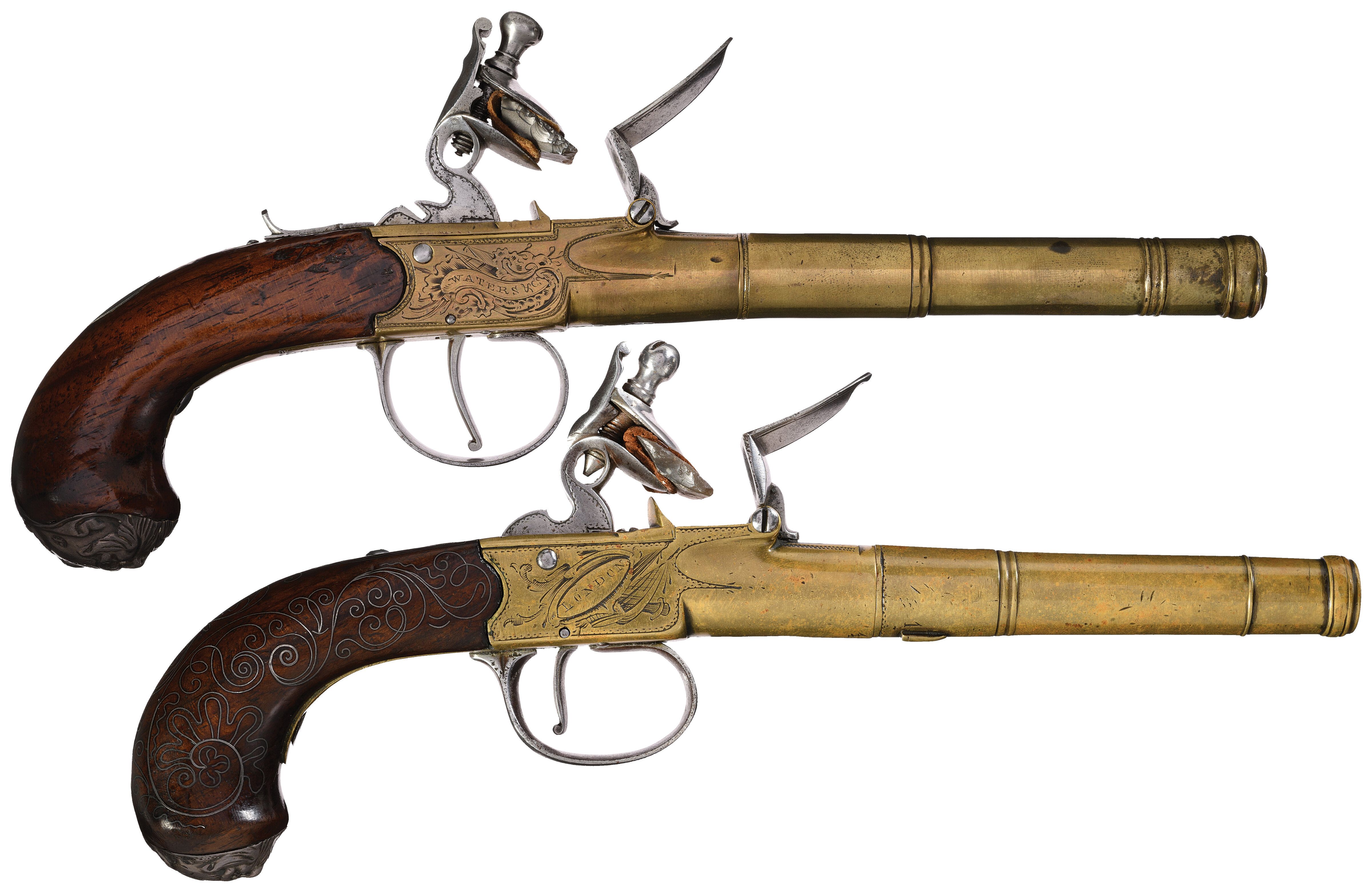 Pair of Brass Wheeler Marked Flintlock Pistols | Rock Island Auction