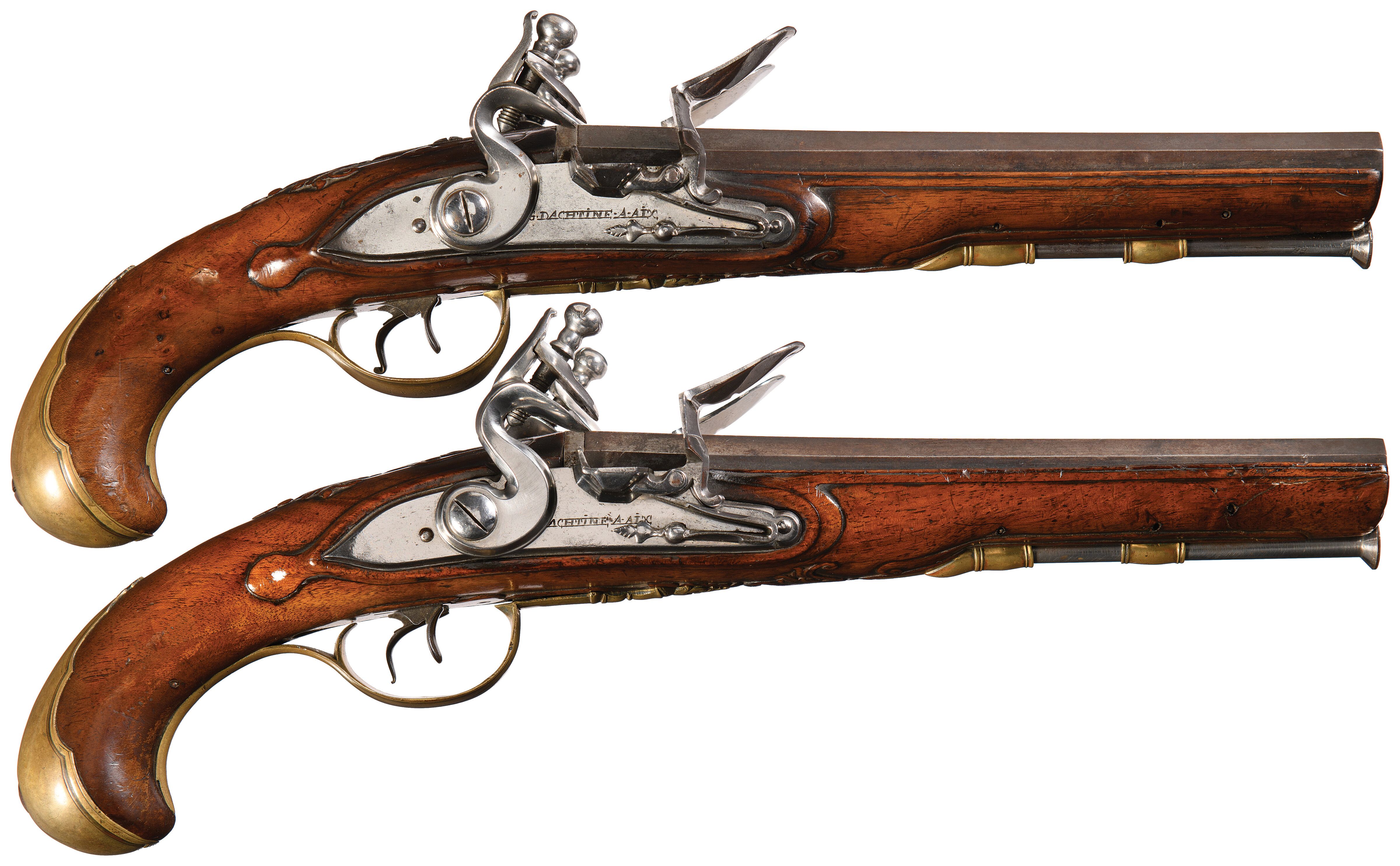 Pair of J. G. Dachtine Side by Side Flintlock Pistols | Rock Island Auction