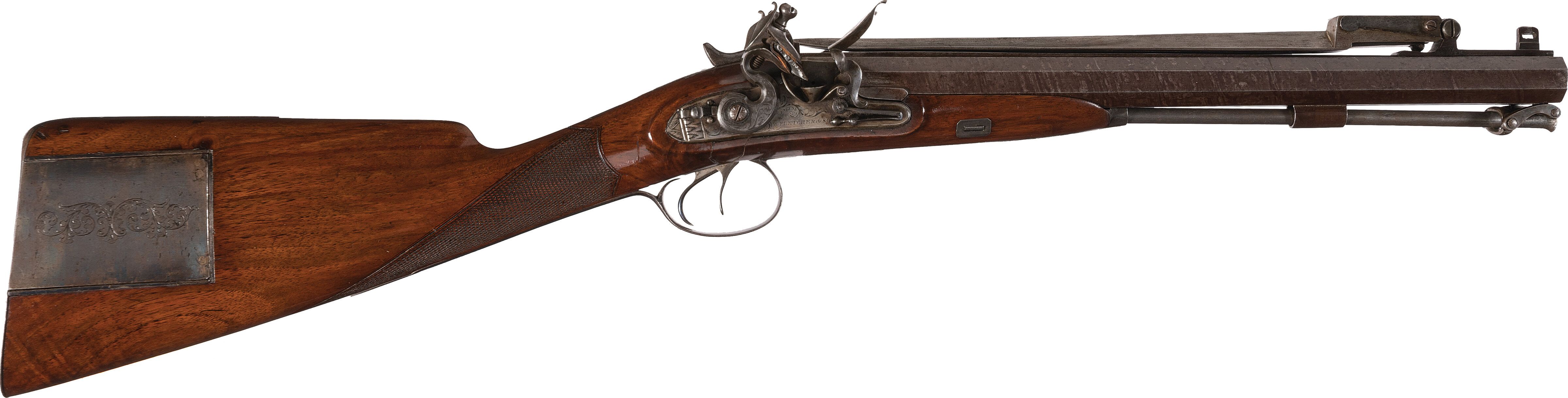 W. Fletcher & Son Flintlock Double Rifle with Snap Bayonet | Rock ...